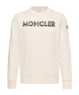 Moncler Logo Cotton Blend Crewneck Sweatshirt - Ivory