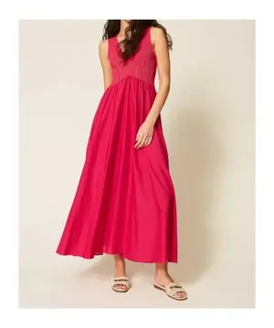 TWINSET Knitted Sleeveless Maxi Dress With V-neck - Red