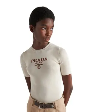 Prada Silk Crew-neck Sweater With Logo