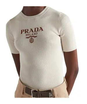 Prada Silk Crew Neck Sweater With Inlaid Logo