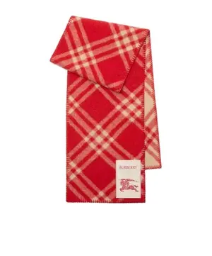 Burberry Check Wool Scarf - Red