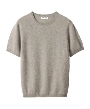 Soft Goat Round Neck Short Sleeve Sweater - Gray