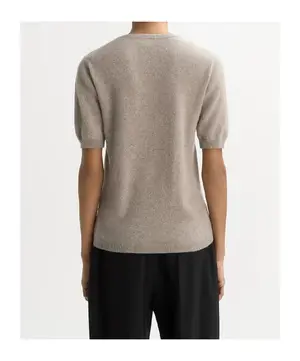 Soft Goat Round Neck Short Sleeve Sweater - Gray