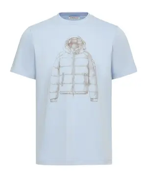 Moncler Down Jacket Print Cotton T-shirt - Blue