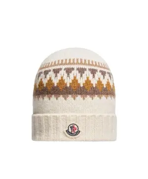 Moncler Jacquard Wool Cashmere Blend Beanie - White