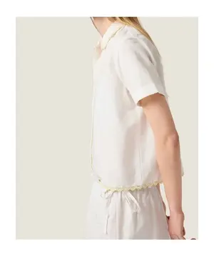 Miu Miu Embroidered Slub Poplin Shirt - White/yellow