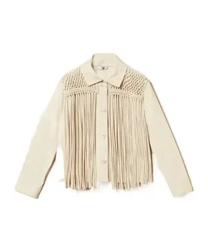 TWINSET Fringe Jacket With Knitted Panels