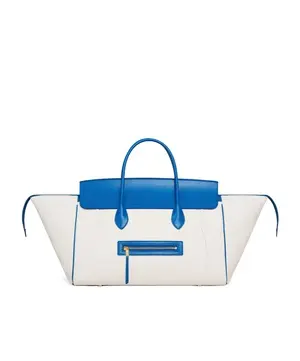 Celine Big Luggage In Textile And Calfskin - White