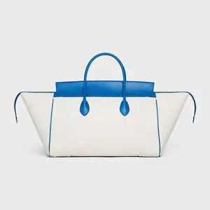Celine Big Luggage In Textile And Calfskin - White