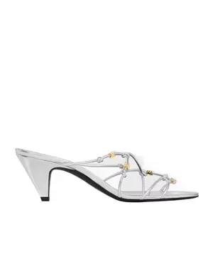 Celine Uptown Heeled Mule In Goatskin In Laminated Lambskin - Silver