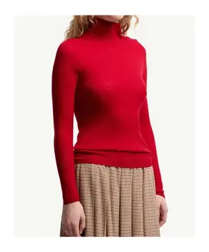 Moncler Ribbed Wool Turtleneck With Snap Button Detail - Red