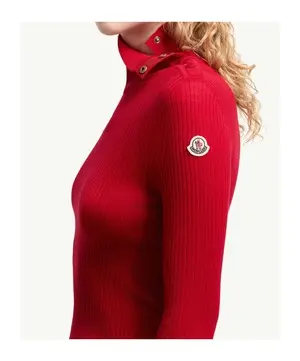 Moncler Ribbed Wool Turtleneck With Snap Button Detail - Red