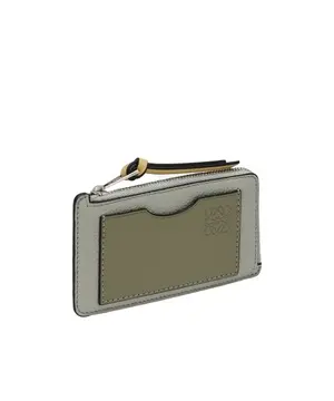 Loewe Coin Cardholder In Soft Grained Calfskin - Shell Grey/eucalyptus