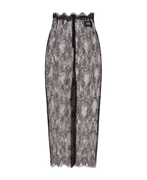 Dolce & Gabbana Chantilly Lace Midi Skirt - Gray
