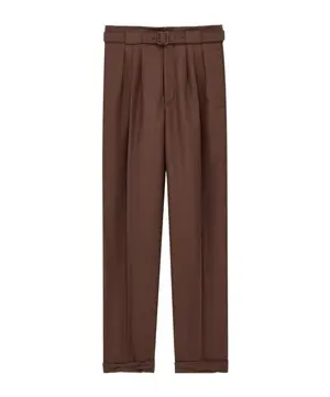 Saint Laurent Wool And Mohair Belted Trousers - Brown