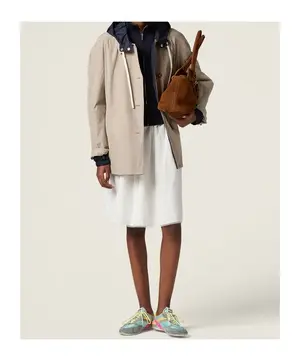 Miu Miu Panama Cotton And Technical Pongé Blouson Jacket - Clay/navy