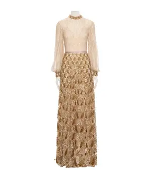 Valentino Garavani Embellished Long-sleeved Gown - Nude