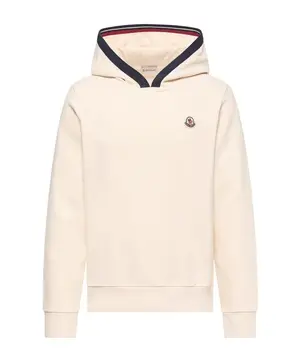 Moncler Brushed Cotton Logo Hoodie Cream