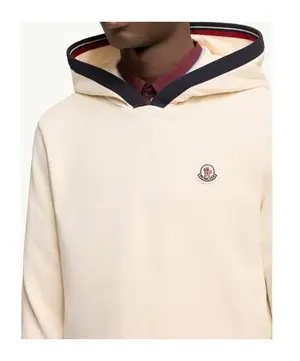 Moncler Brushed Cotton Logo Hoodie - Cream