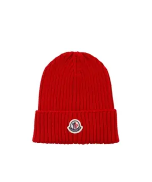 Moncler Logo Patch Beanie - Red