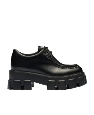 Prada Monolith Brushed Leather Lace-up Shoes - Black