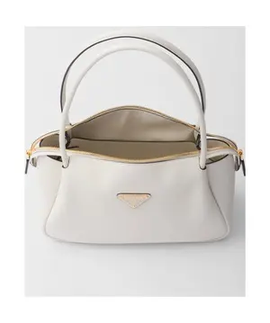 Prada Medium Handbag With Enameled Triangle Logo - White