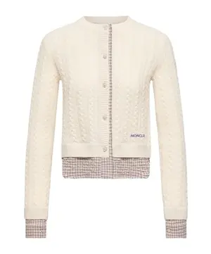 Moncler Cable Knit Wool Cashmere Blend Cardigan