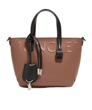 Moncler Micro Tote Bag With Leather Handles And Detachable Shoulder Strap - Brown