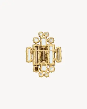 Saint Laurent Crystal Medallion Brooch In Metal