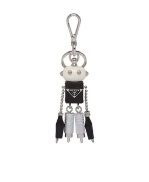 Prada Robot Saffiano Leather Keychain Charm - Gray