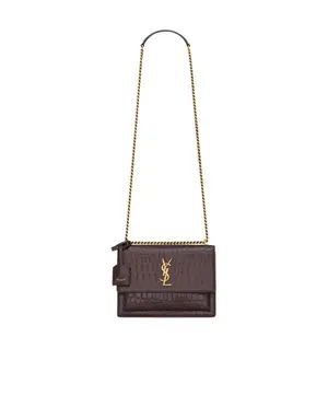 Saint Laurent Sunset Medium Bag In Crocodile-embossed Leather - Brown