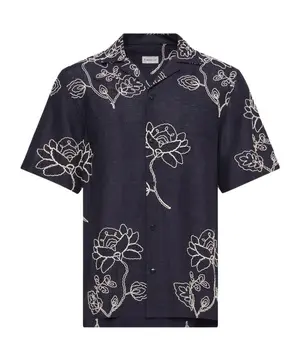 Moncler Embroidered Linen Blend Shirt - Blue