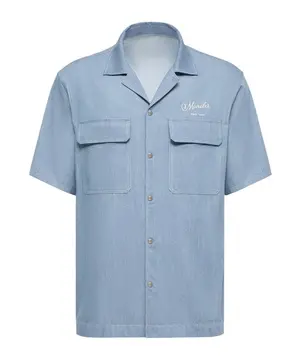 Moncler Embroidered Logo Denim Shirt - Light Blue