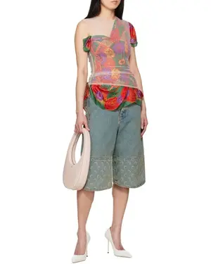 MARINE SERRE Asymmetrical Layered Top With Graphic Print