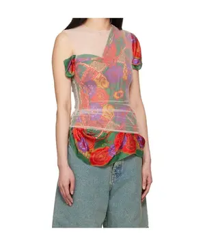 MARINE SERRE Asymmetrical Layered Top With Graphic Print