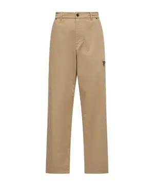 Moncler Stretch Gabardine Pants With Logo Patch - Beige