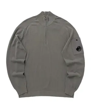 C.P. COMPANY Half-zip Knitted Sweater - Gun Gray