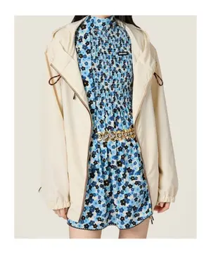 Miu Miu Technical Fabric Blouson Jacket With Drawstring Hood And Zip Closure