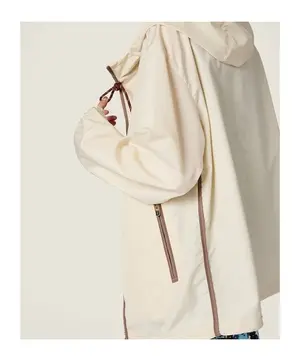 Miu Miu Technical Fabric Blouson Jacket With Drawstring Hood And Zip Closure