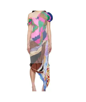 MARINE SERRE Asymmetrical Scarf-detailed Midi Dress