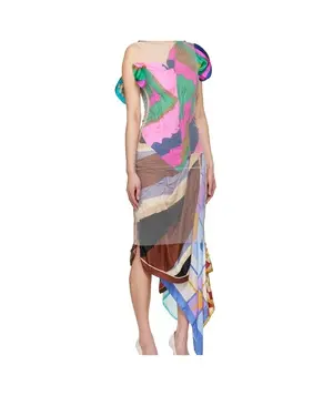 MARINE SERRE Asymmetrical Scarf-detailed Midi Dress