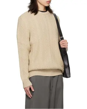 Barbour Cable-knit Crew Neck Long Sleeve Sweater - Light Brown