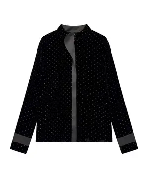 Emporio Armani Velvet Blouse With Glitter Polka Dots And Satin Trim - Black