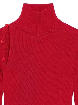 COURREGES Ribbed Turtleneck Sweater With Button Embellishments - Ruby Red