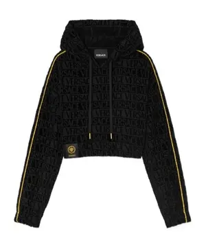 Versace All Over Monogram Cropped Hoodie