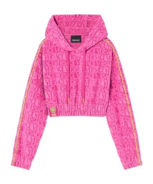 Versace Cropped Hoodie With I Baroque Print - Pink