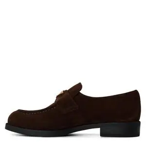 Prada Suede Penny Loafers With Metallic Buckle - Black