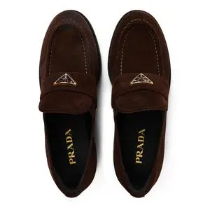 Prada Suede Penny Loafers With Metallic Buckle - Black