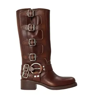 Miu Miu Leather Mid-calf Biker Boot Decorated