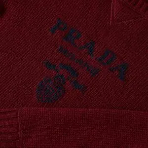 Prada Crew Neck Knit Sweater With Embroidered Graphic